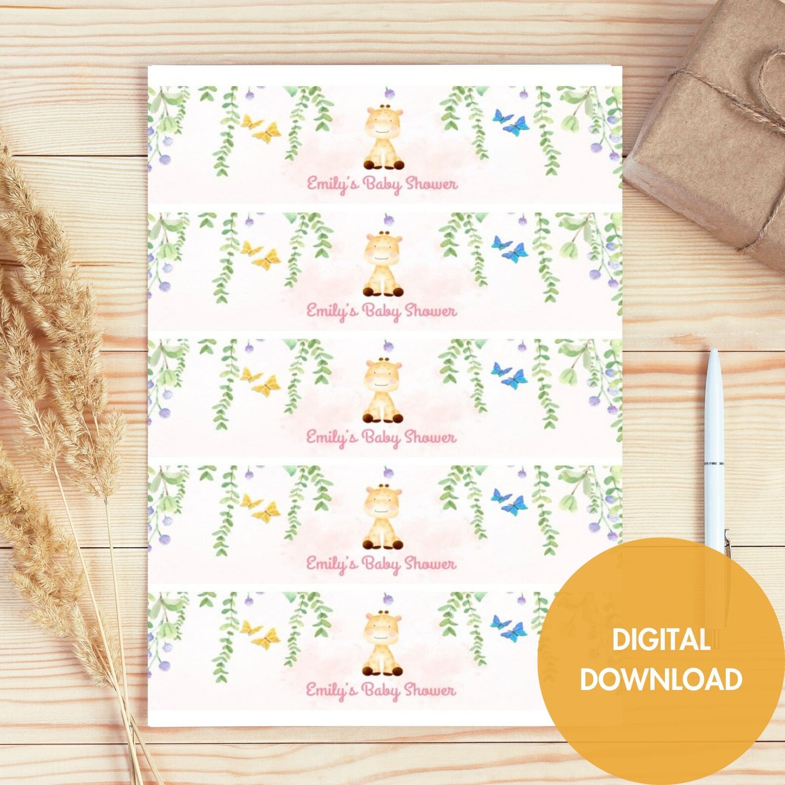 Giraffe Water Bottle Label, CUSTOM Giraffe Birthday Bottle Label ...