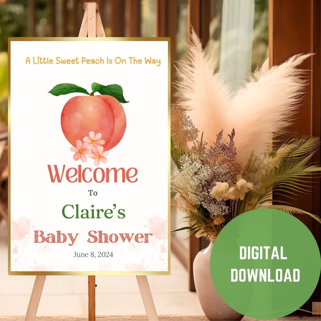 Sweet Peach Baby Shower Welcome Sign, CUSTOM Peach Baby Shower Welcome ...