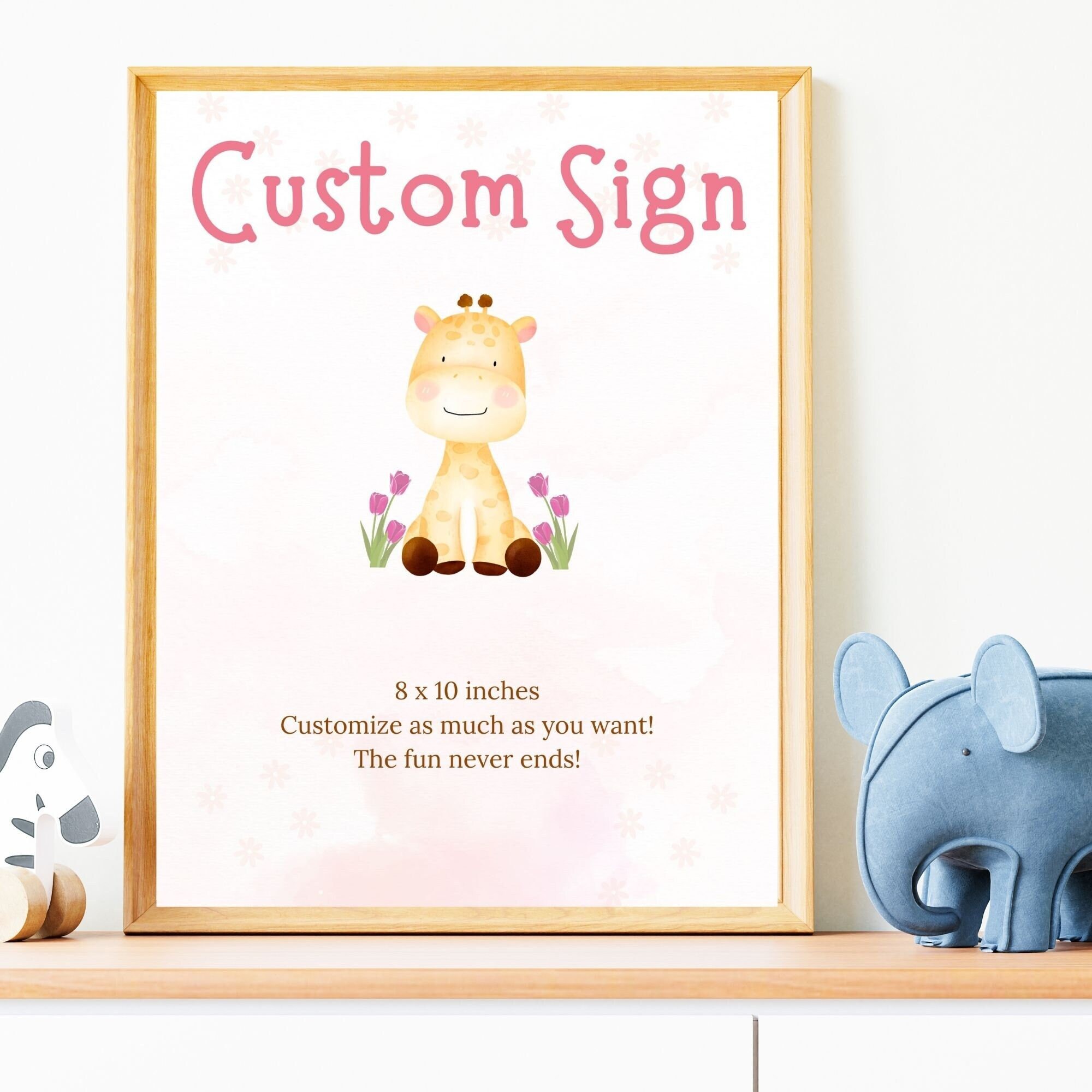 EDITABLE Giraffe Floral Birthday Custom Sign, Giraffe Baby Shower ...