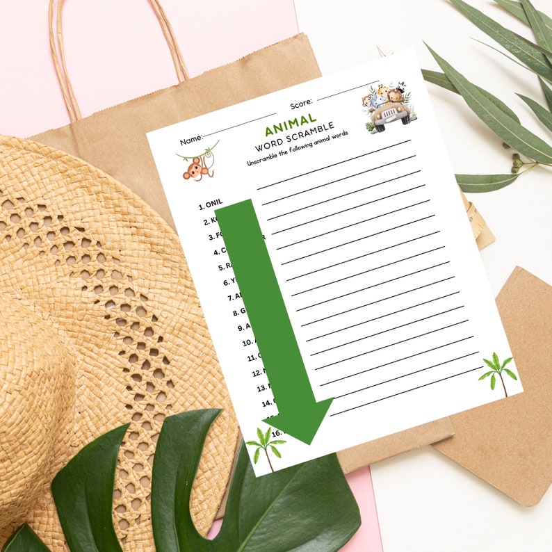SAFARI Animal Word Scramble, Animal Scrambled Game, Safari Baby Shower ...