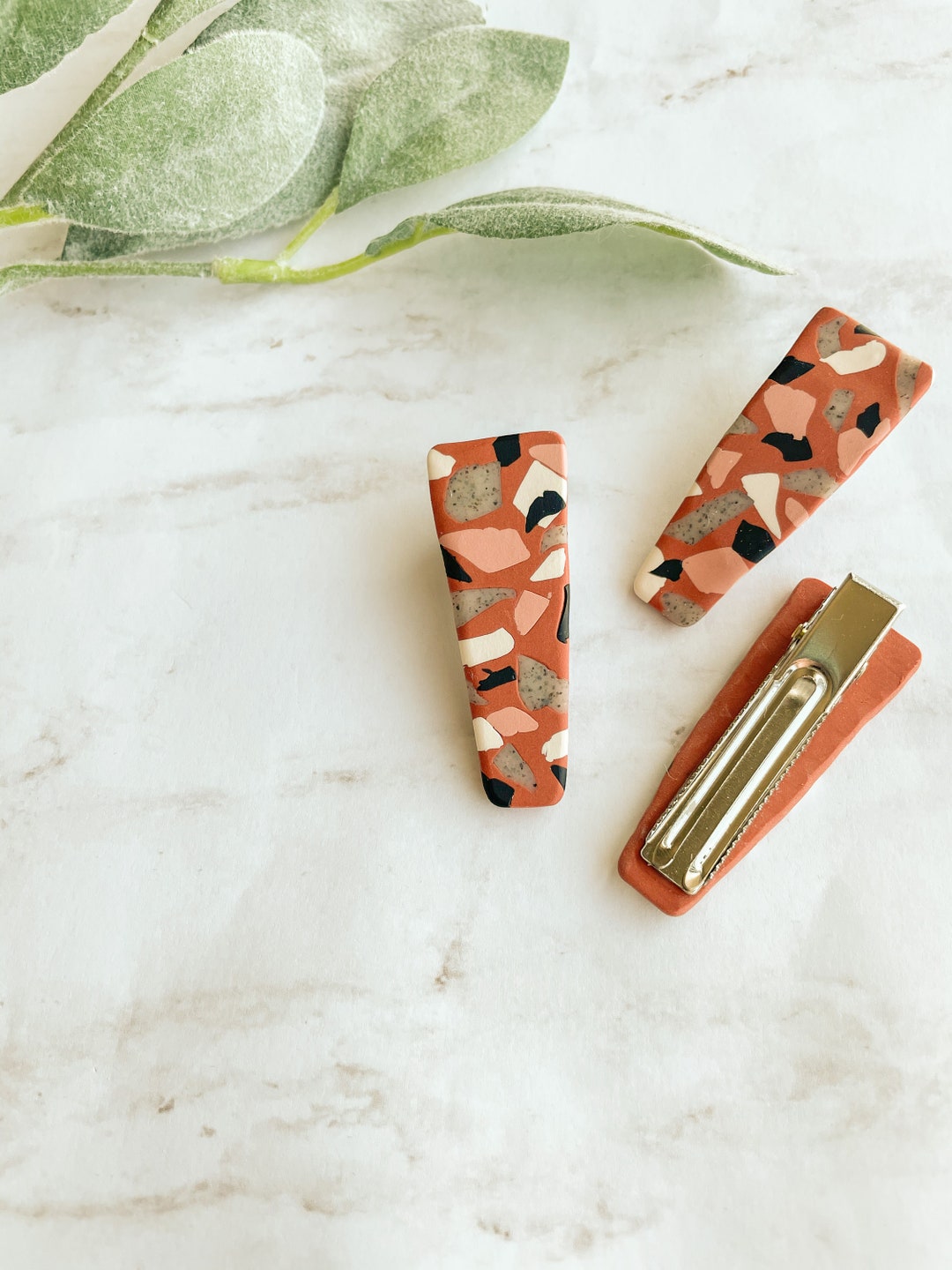 Pink Terrazzo Clip - Barrette - Polymer Clay - Hair Clip - Hair ...