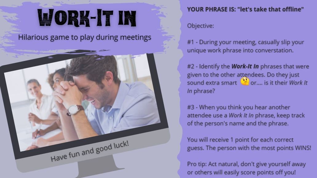 Work-it In Hilarious Game to Play During Meetings Using 15 - Etsy