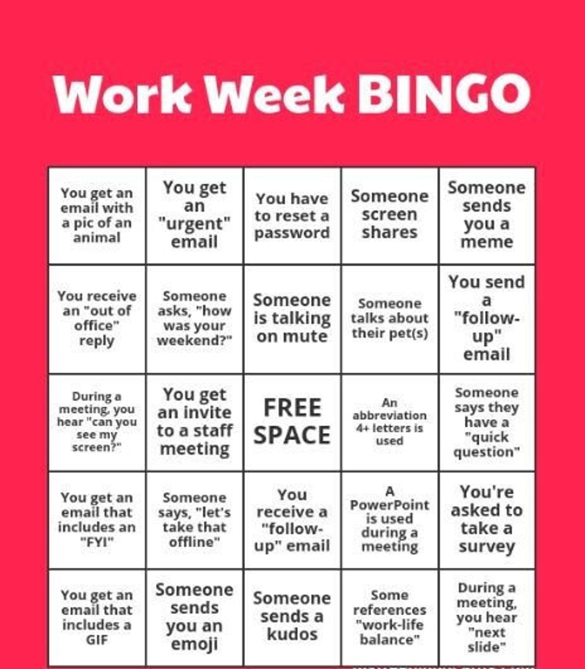 Play Virtual BINGO During Your Work Week! 30 Unique Cards. Increase ...