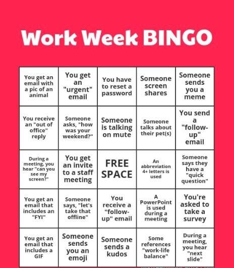 Play Virtual BINGO During Your Work Week! 30 Unique Cards. Increase ...