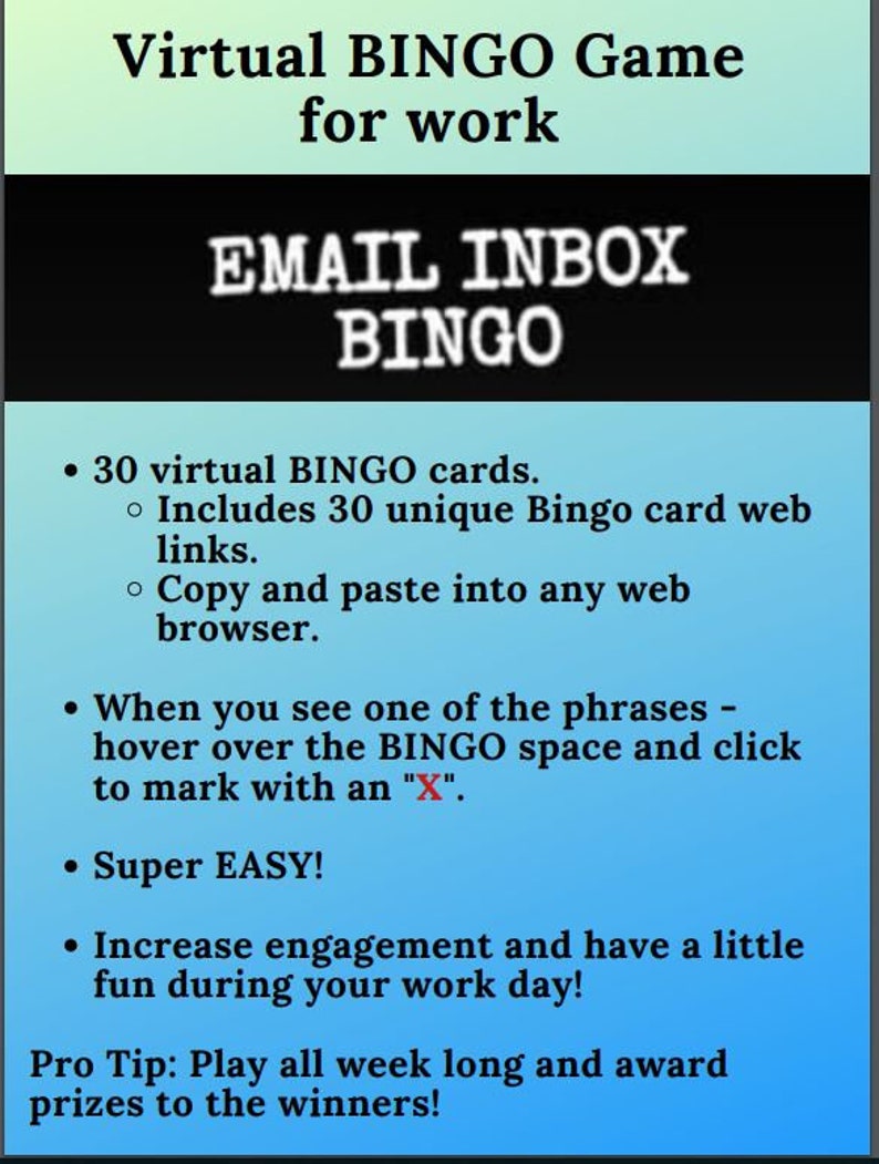 Play Virtual BINGO With Your Work Emails! 30 Unique Cards. A Scavenger ...