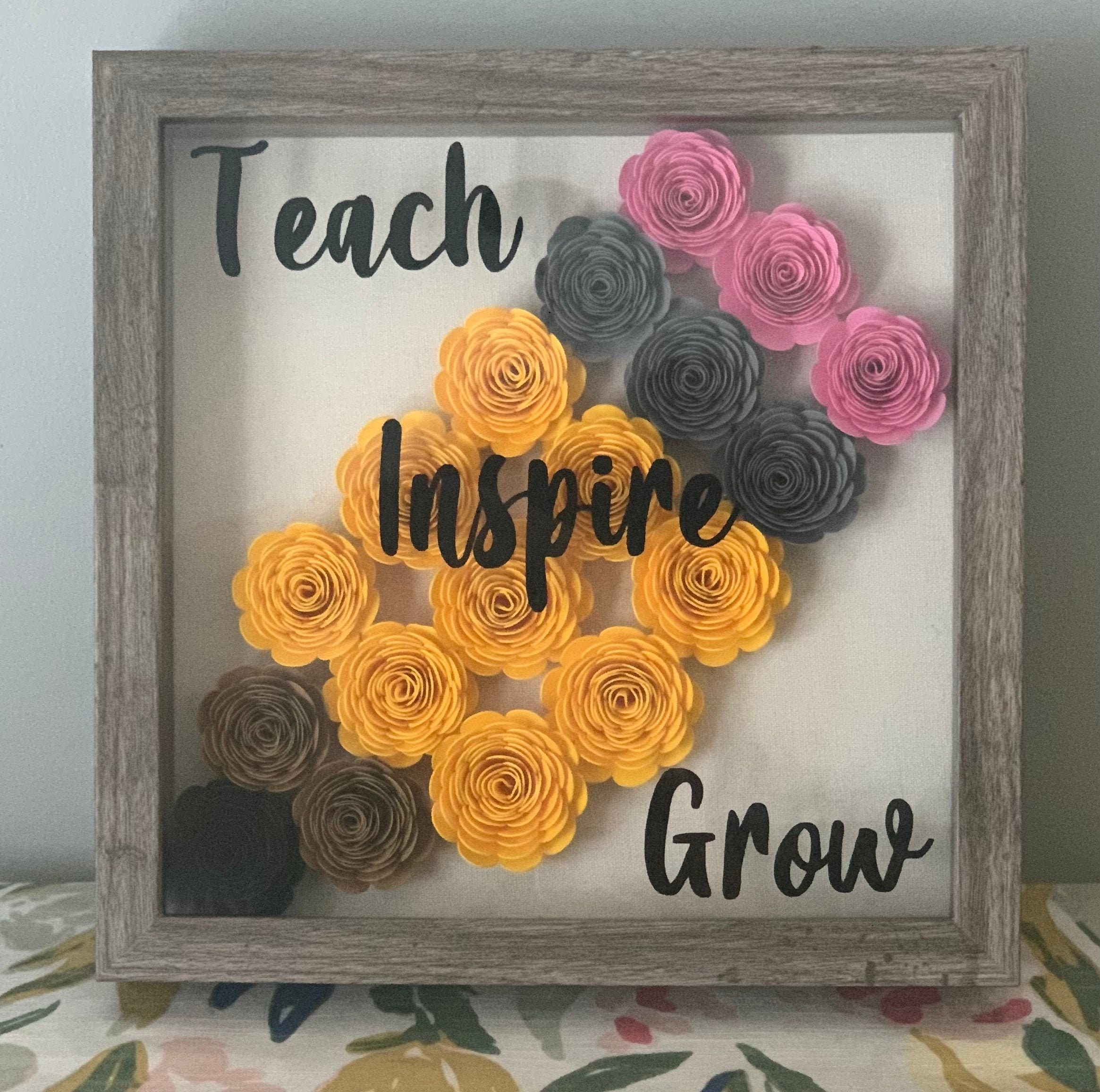 Teacher Shadow Box/ Pencil Paper Flowers - Etsy