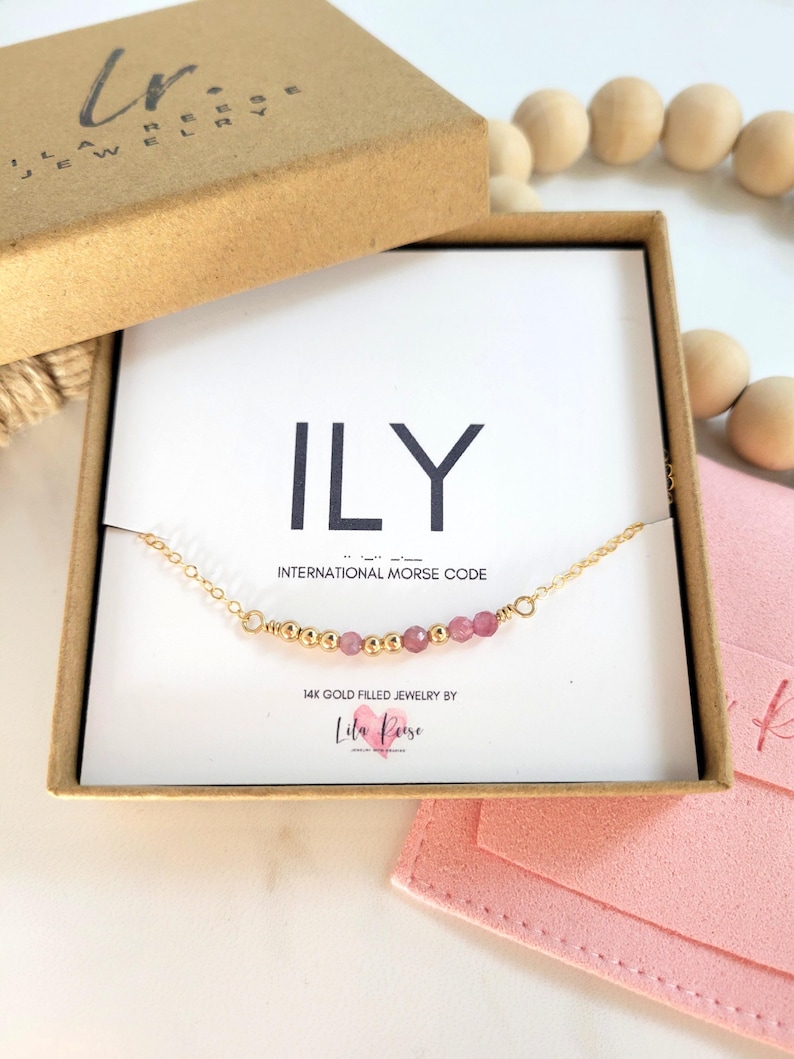 Custom Morse Code Gemstone Necklace, 14K Gold Filled /sterling Silver ...