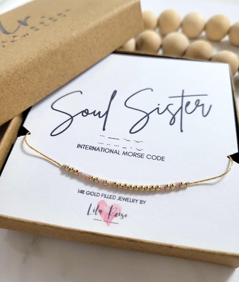 SOUL SISTER Morse Code Bracelet, Hidden Message Bracelet, Dainty 14K ...