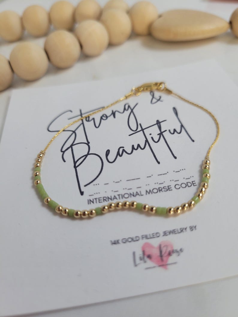 STRONG & BEAUTIFUL Morse Code Bracelet, Hidden Message Jewelry, Dainty ...