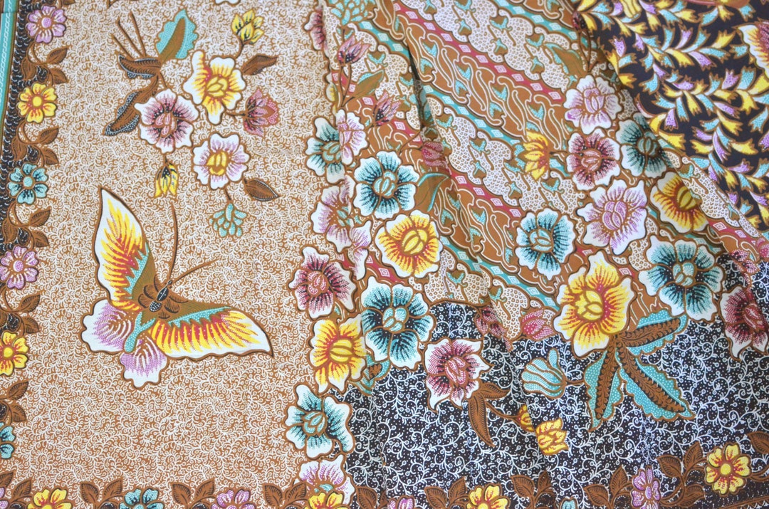 Hokokai Style Indonesian Batik Fabric Javanese Tropical Balinese ...