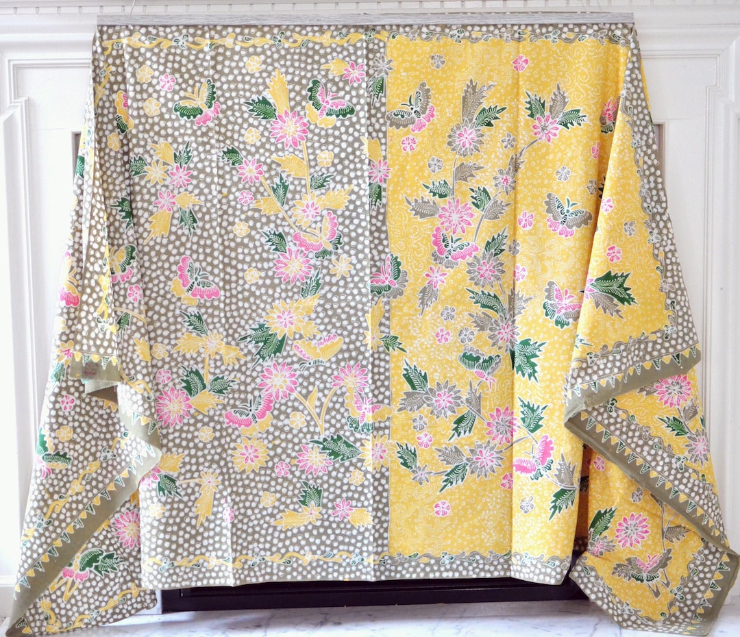 Authentic Indonesian Batik Fabric Yellow Hand Drawn Sarong Peranakan ...