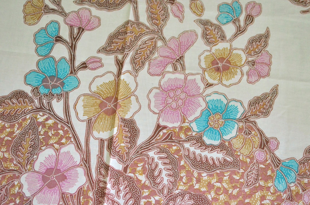 Pink Teal Floral Indonesian Batik Fabric Traditional Java Balinese ...
