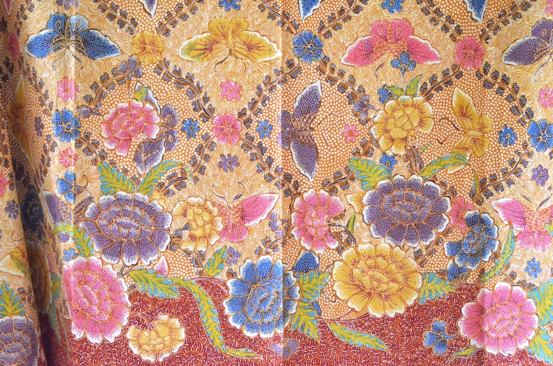 Peonies Butterfly Hand Drawn Indonesian Batik Tulis Fabric Peranakan ...