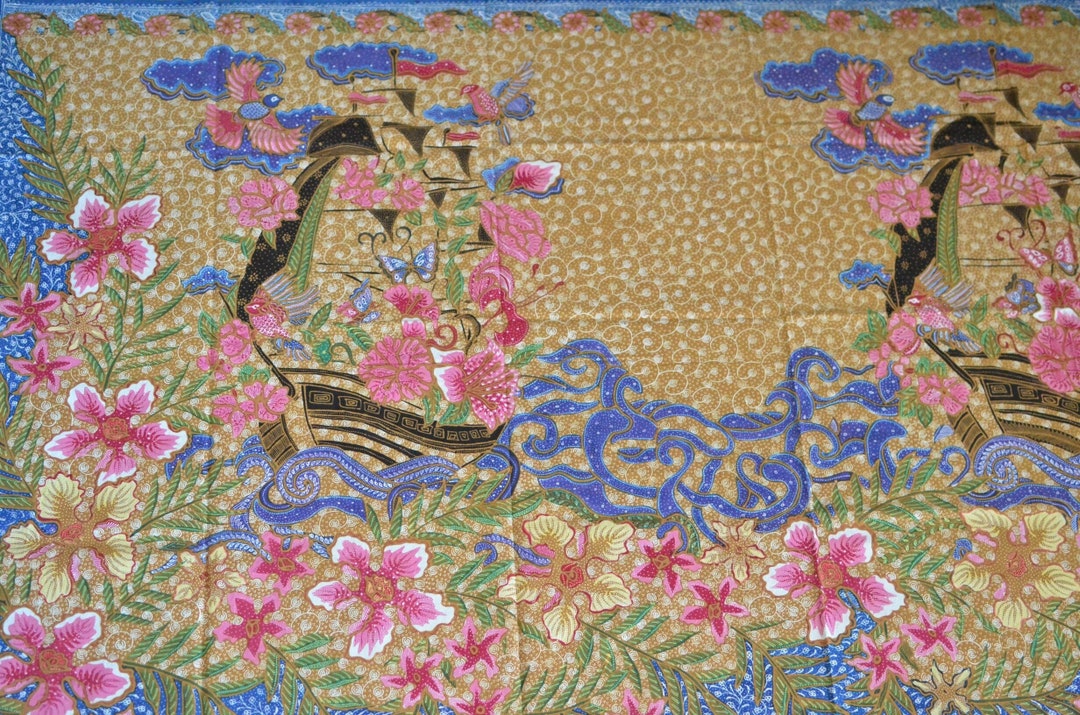 Sail Boat Hand Drawn Indonesian Batik Tulis Fabric Peranakan Hokokai ...