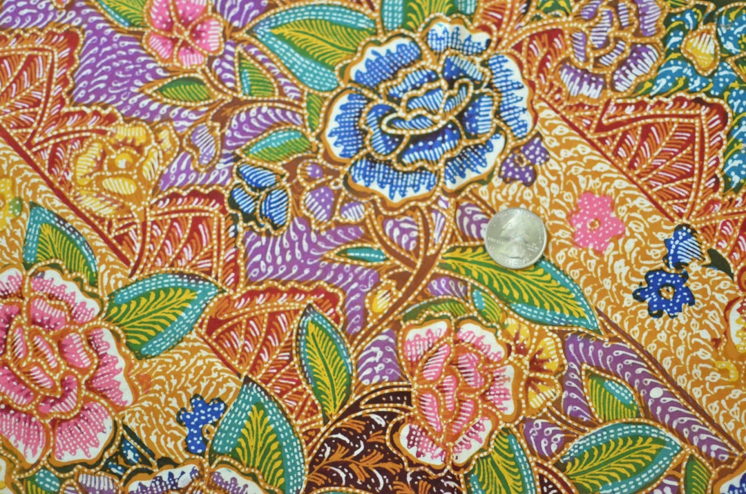 Rose Garden Hand Drawn Indonesian Batik Fabric Hokokai Sarong Javanese ...