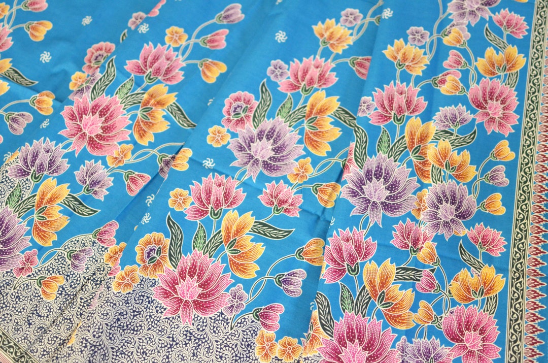 Tropical Flowers Indonesian Batik Fabric Java Bali Peranakan Sarong ...