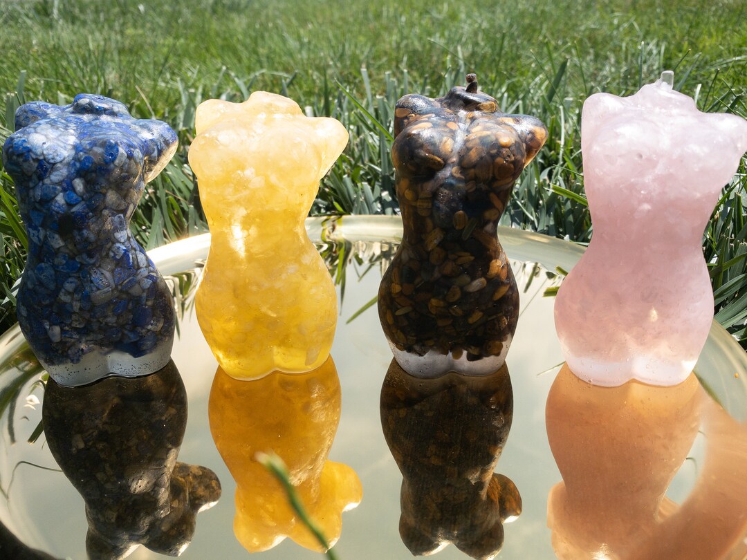 Medium Carved Resin Woman Body Lapis Lazuli, Rose Quartz Chips, Resin ...