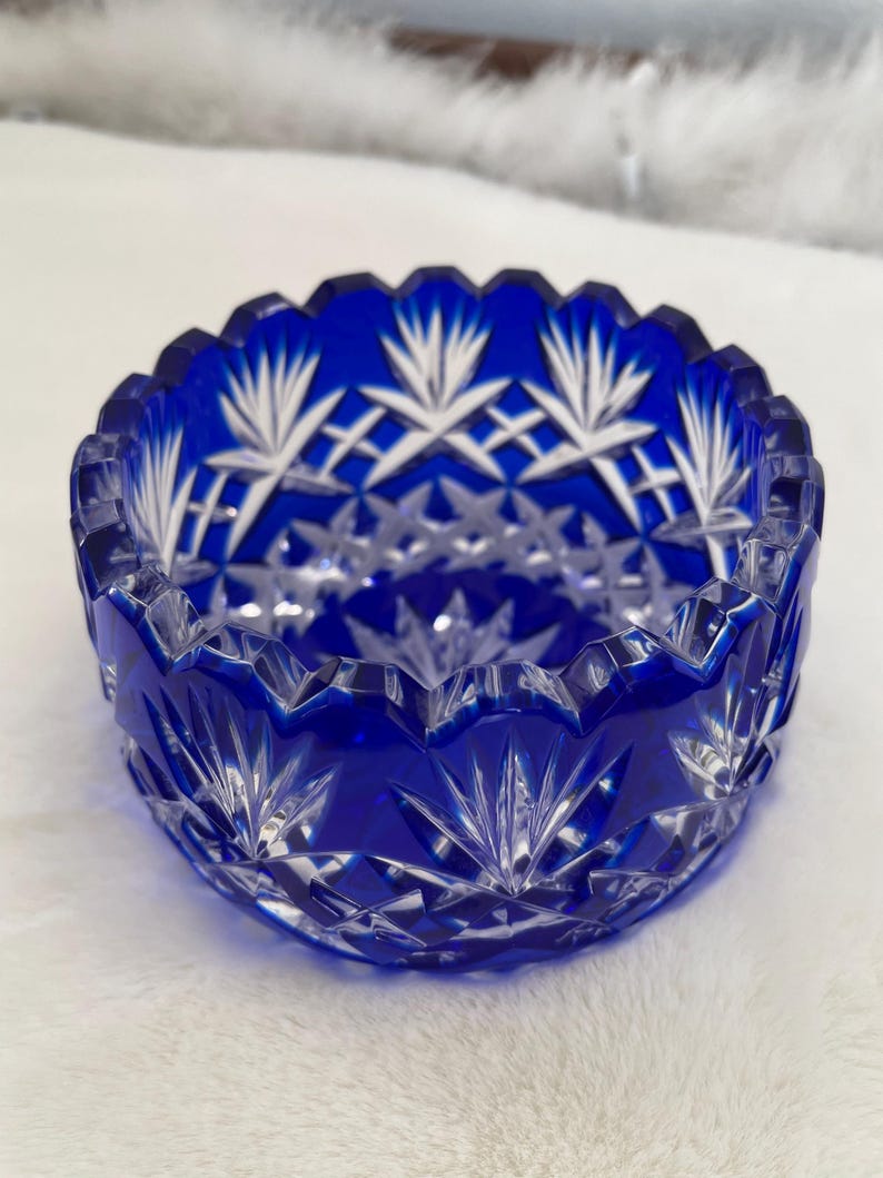 Cobalt Blue Clear Cut Glass Crystal Bowl - Etsy