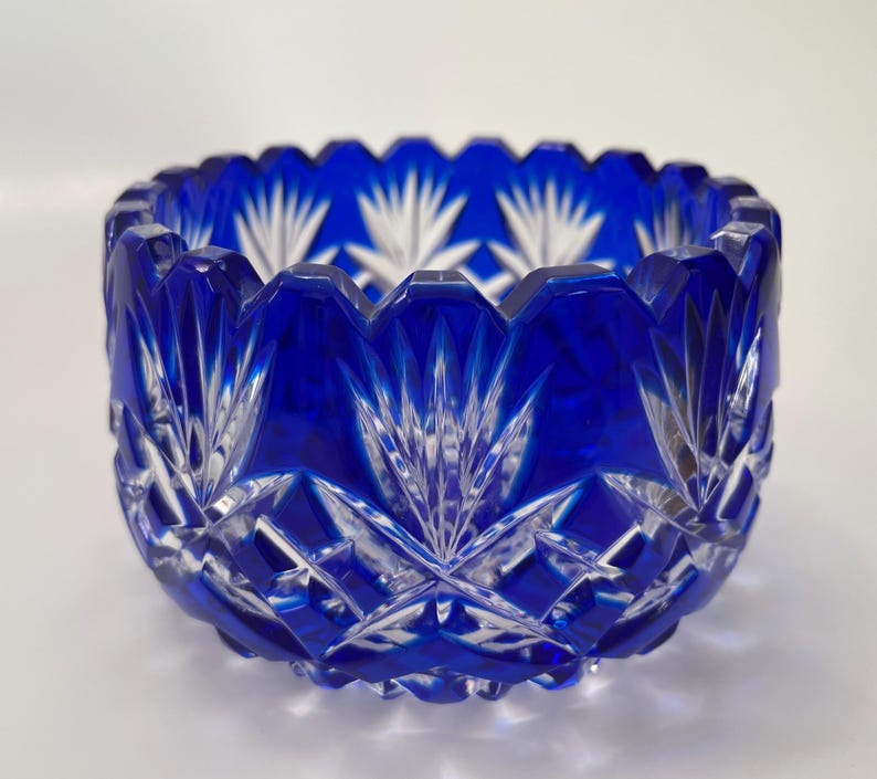 Cobalt Blue Clear Cut Glass Crystal Bowl - Etsy