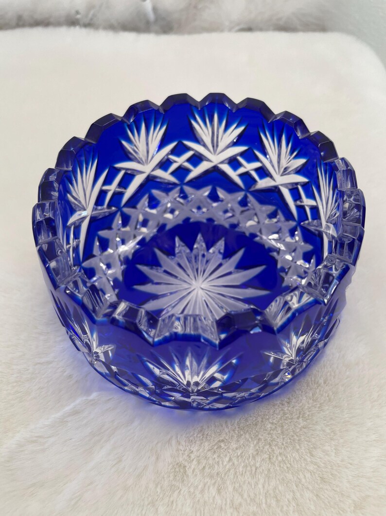 Cobalt Blue Clear Cut Glass Crystal Bowl - Etsy