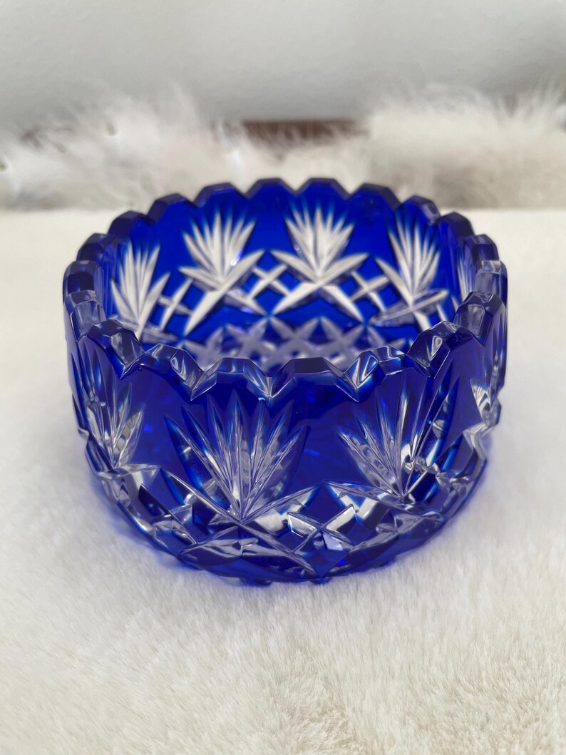 Cobalt Blue Clear Cut Glass Crystal Bowl - Etsy