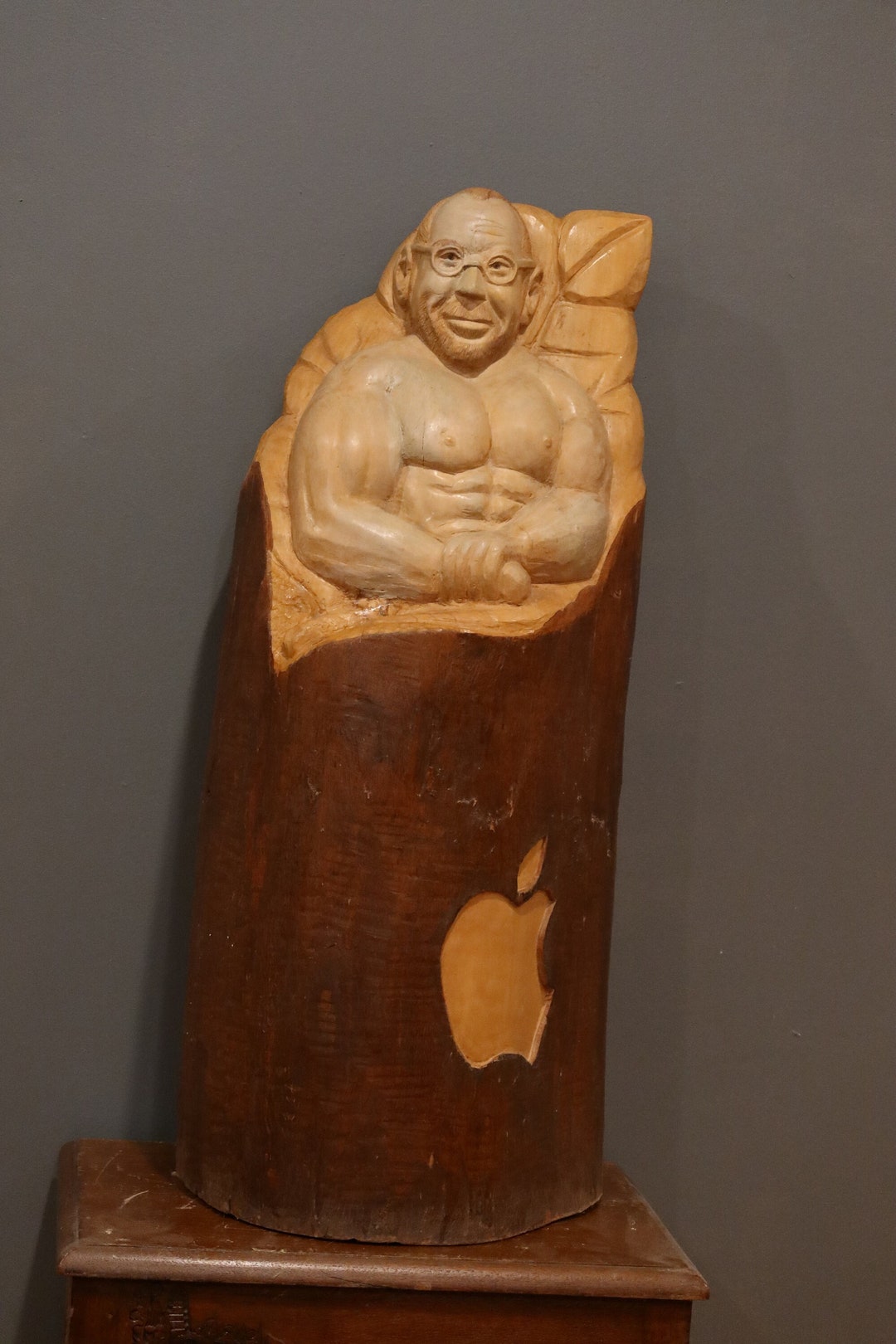 Muscular Steve Jobs Sculpture, Handmade, Wood Carving, Art, Muscular ...