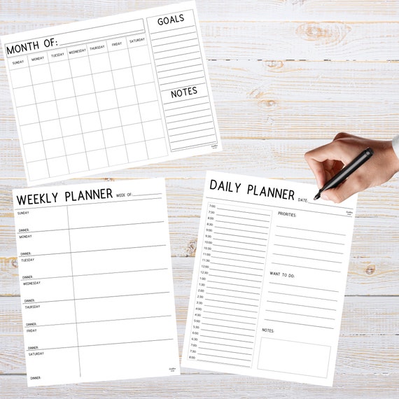 Minimalist 3 Page Planner Printable Monthly Weekly | Etsy