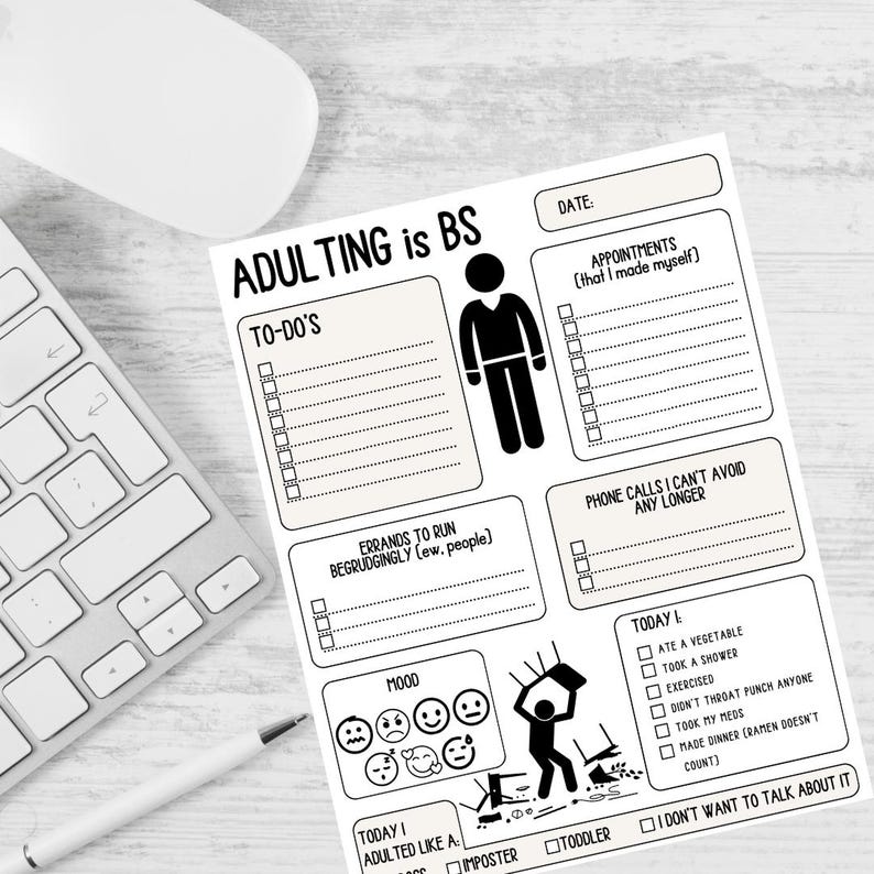 Funny Adulting is BS Worksheet | Daily Planner Canva Template (digital ...