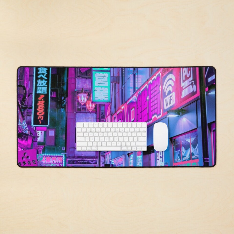 Tokyo Neon City Desk Mat, Japanese Desk Pad Tokyo Street, Office ...