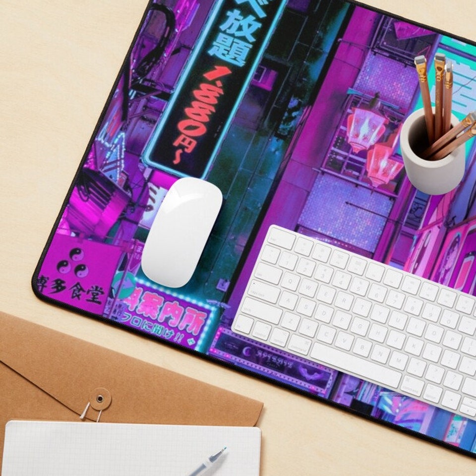 Tokyo Neon City Desk Mat, Japanese Desk Pad Tokyo Street, Office ...