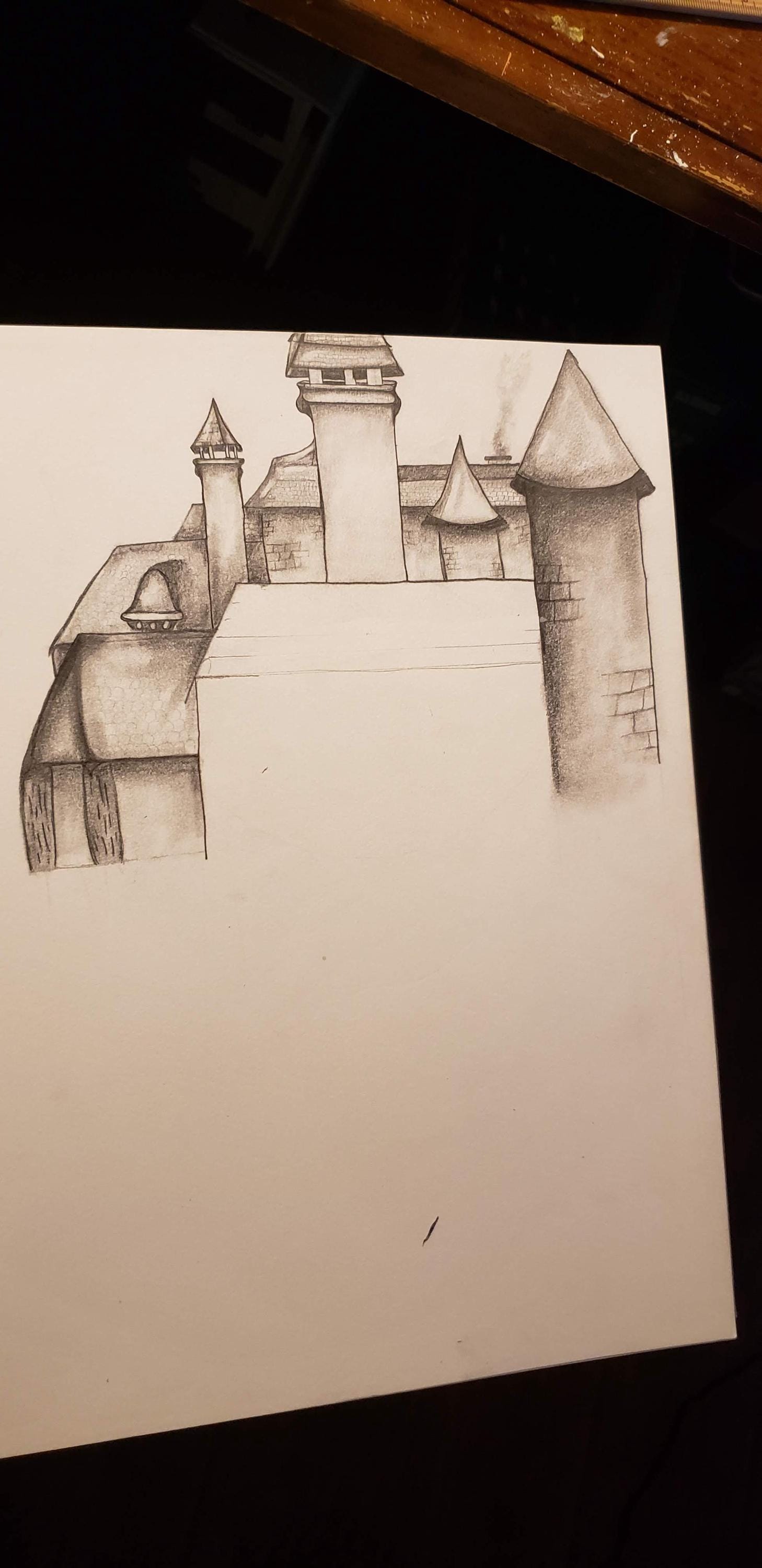 Mystical Castle Pencil Drawing - Etsy