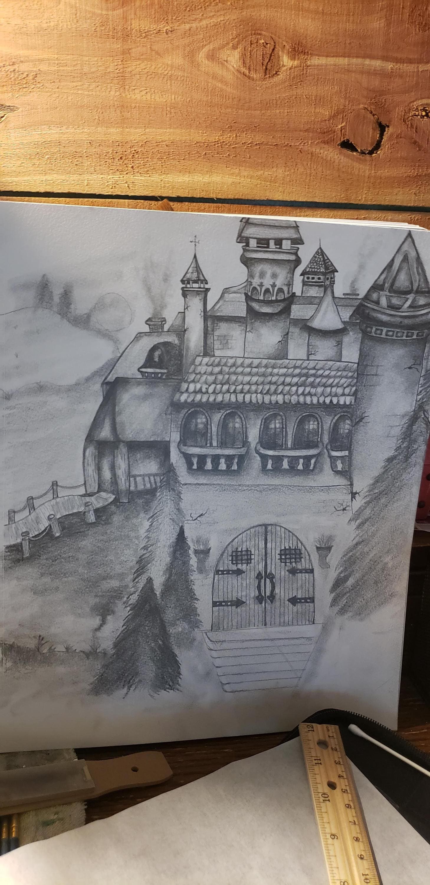 Mystical Castle Pencil Drawing - Etsy