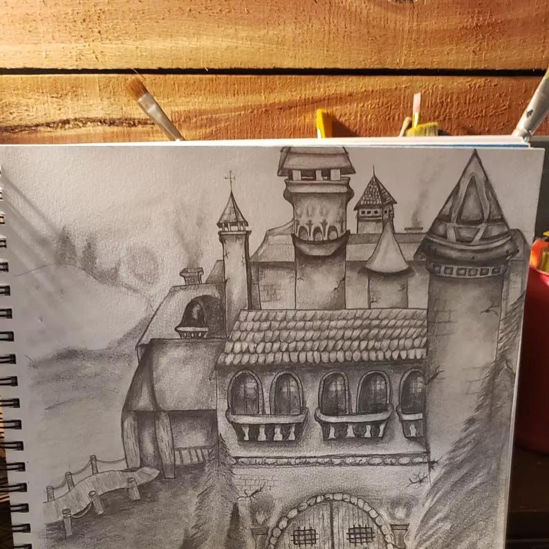Mystical Castle Pencil Drawing - Etsy