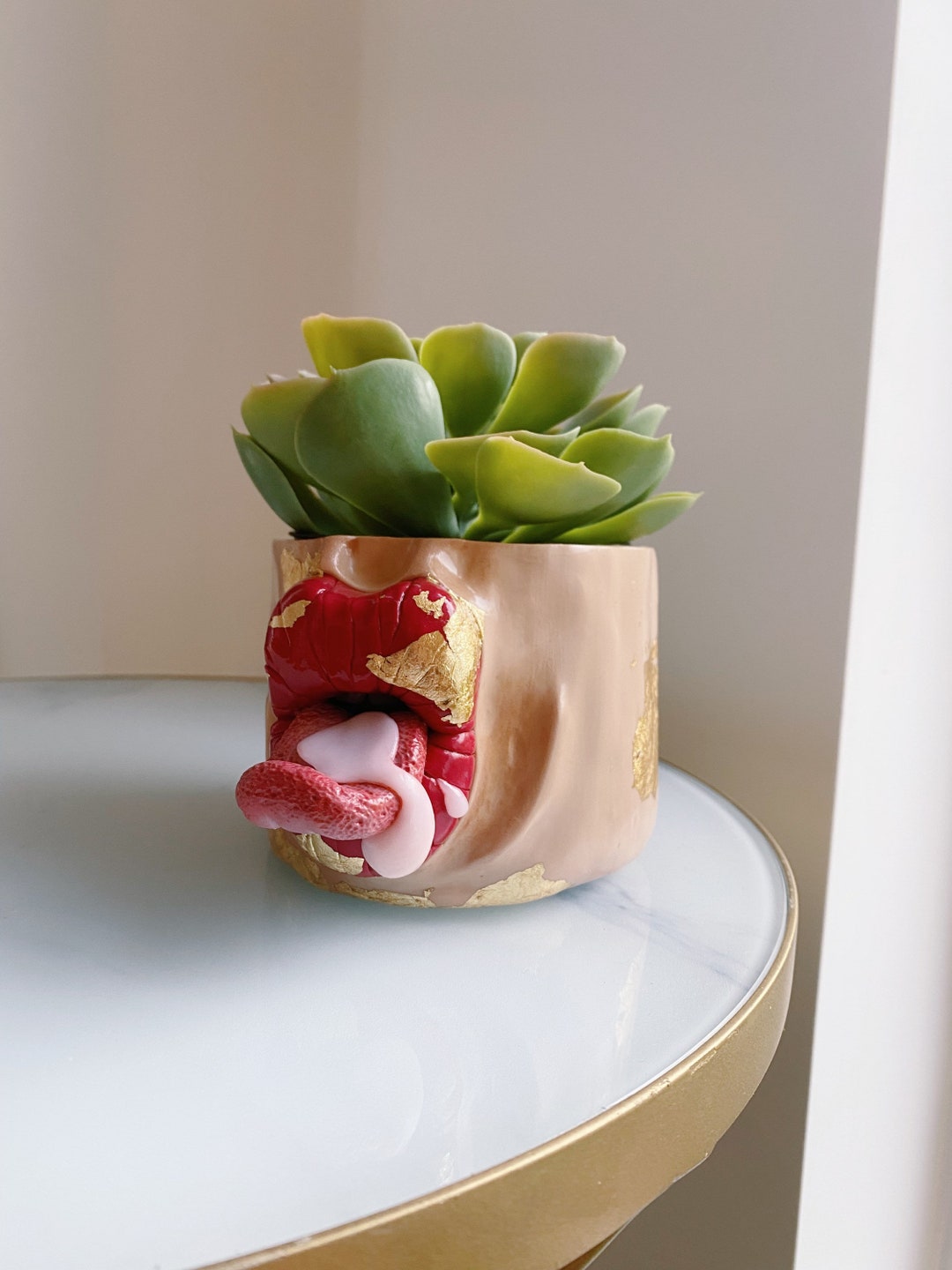 Starla Dripping Plant Pot With Gold Leaf - Etsy