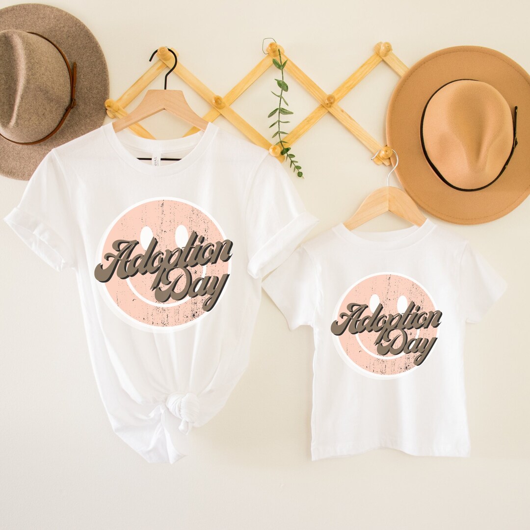 Adoption Day Pink Retro Smiley Matching Family T-shirts, Adoption Day T ...