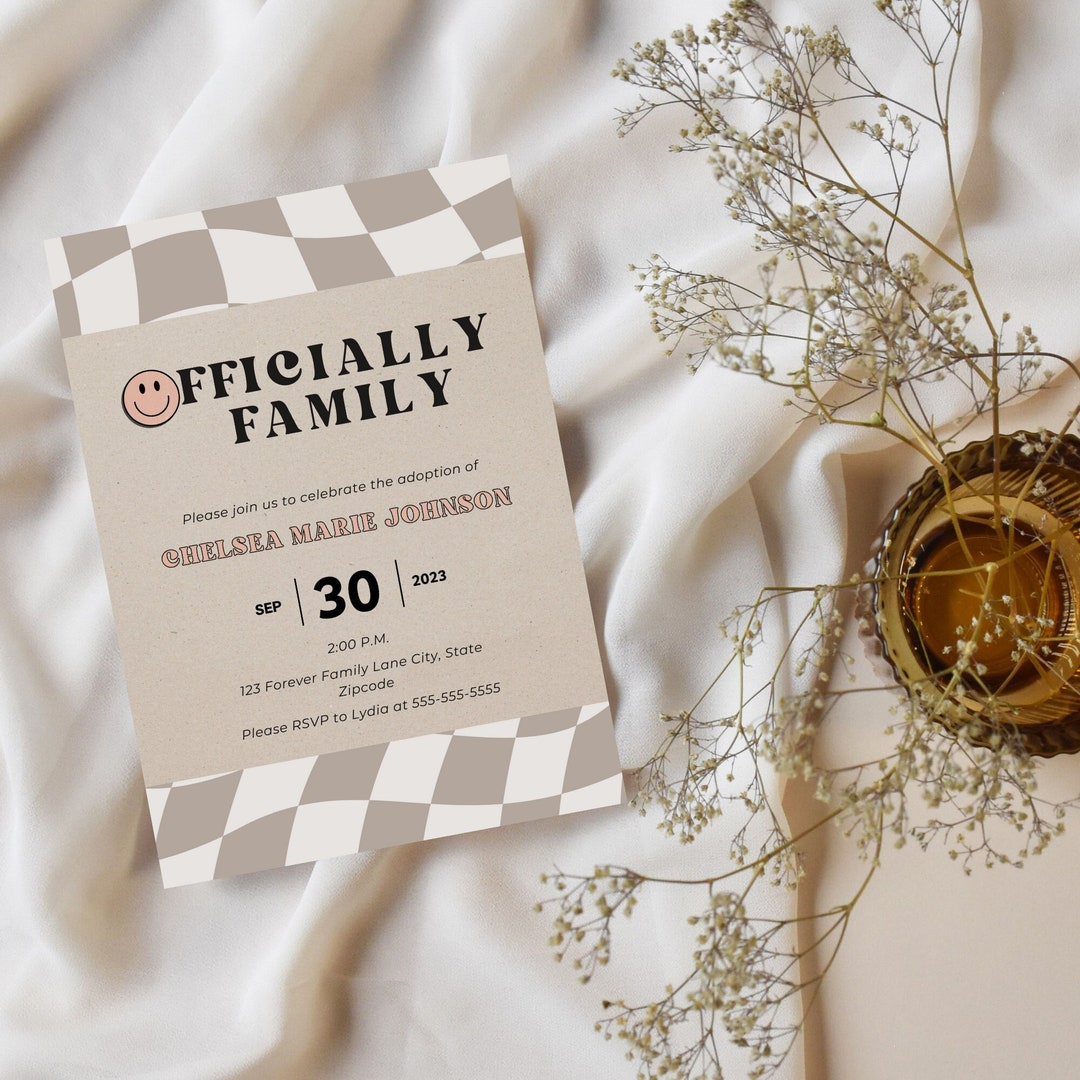 Checkered Smiley Adoption Announcement Invitation (digital Download) - Etsy