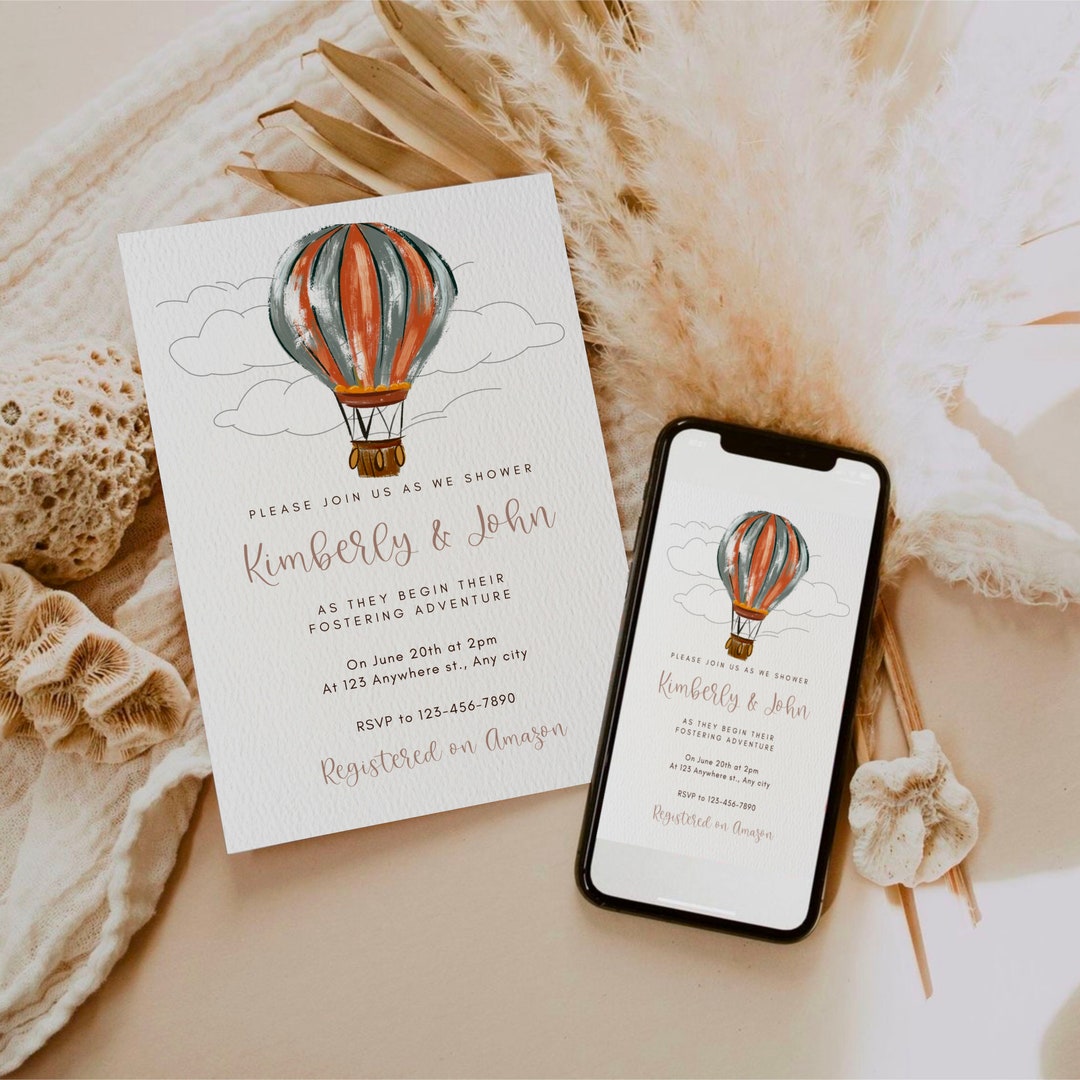 Hot Air Balloon Foster Shower Invitation: Adventure Theme (digital ...