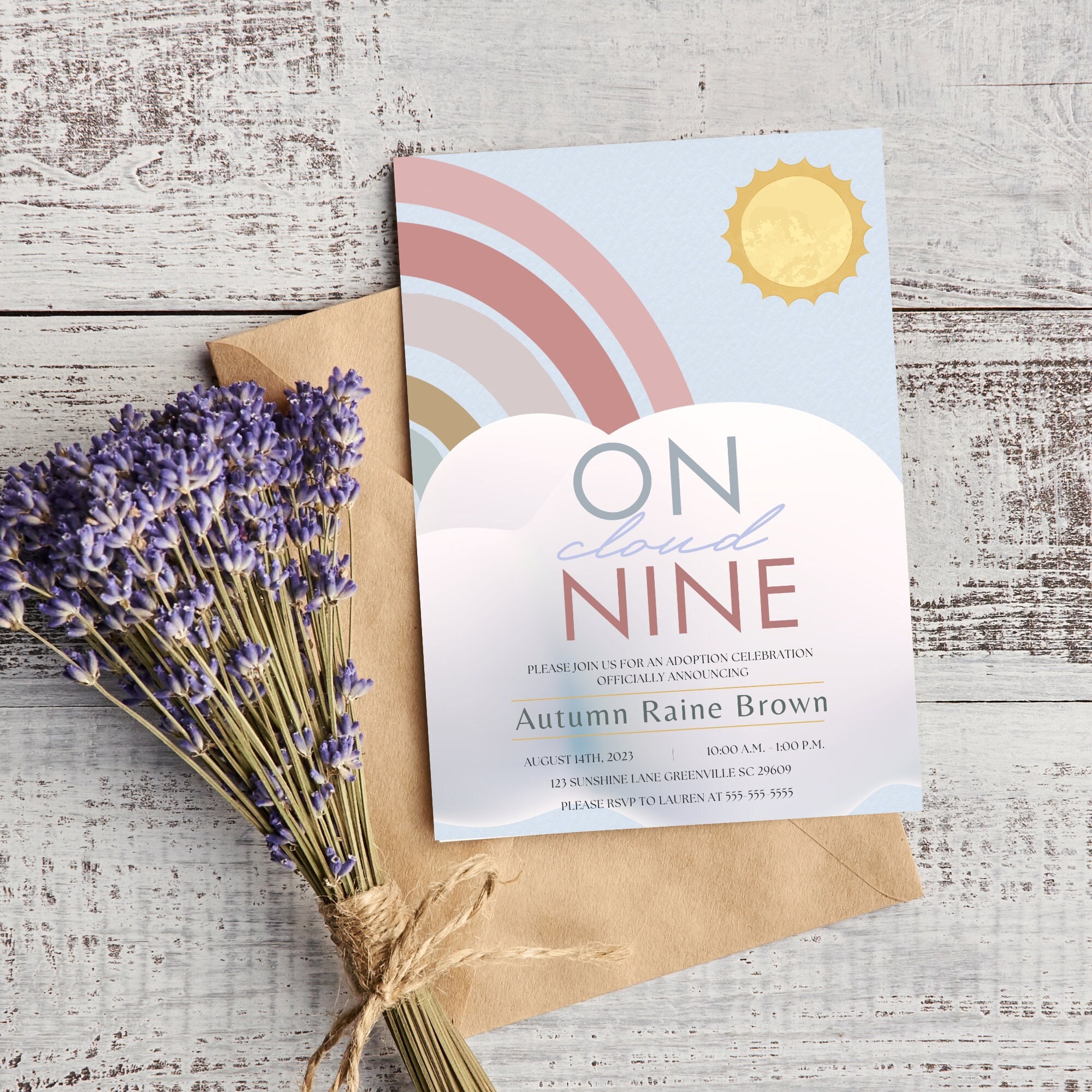On Cloud Nine Rainbow Adoption Invitation, Adoption Celebration ...