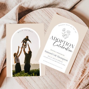 Minimalist Family Photo Adoption Announcement and Invitation, Editable ...