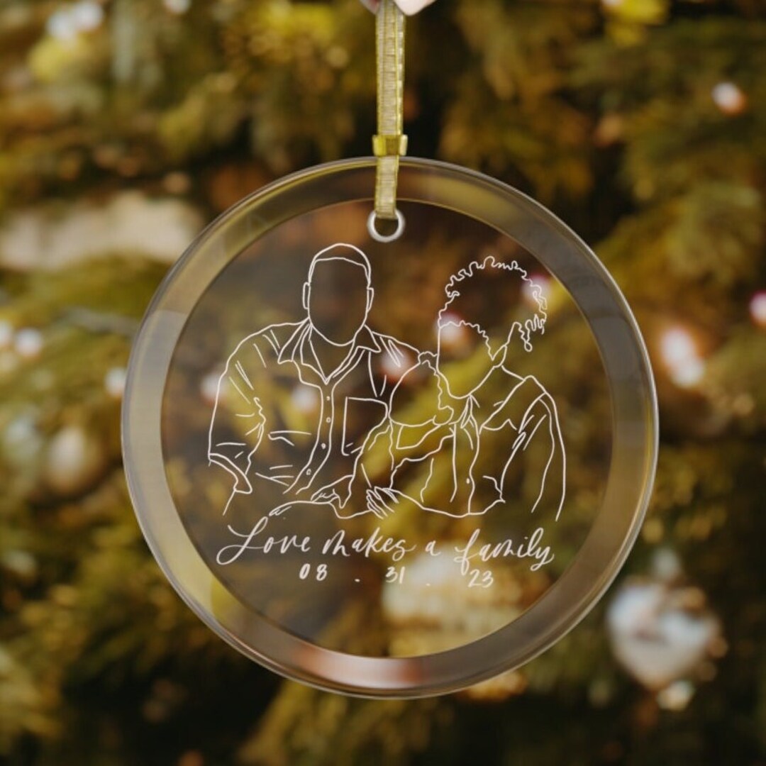 Love Makes a Family Adoption Glass Ornament, Family Portrait Adoption ...