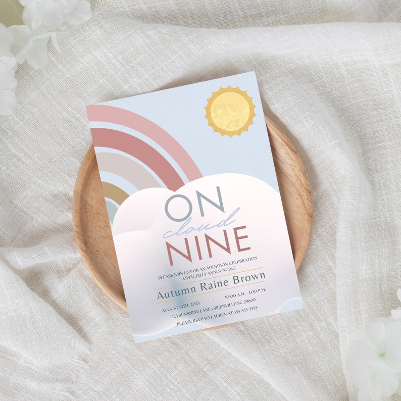 Rainbow Adoption Invitation: on Cloud Nine Celebration (editable in ...