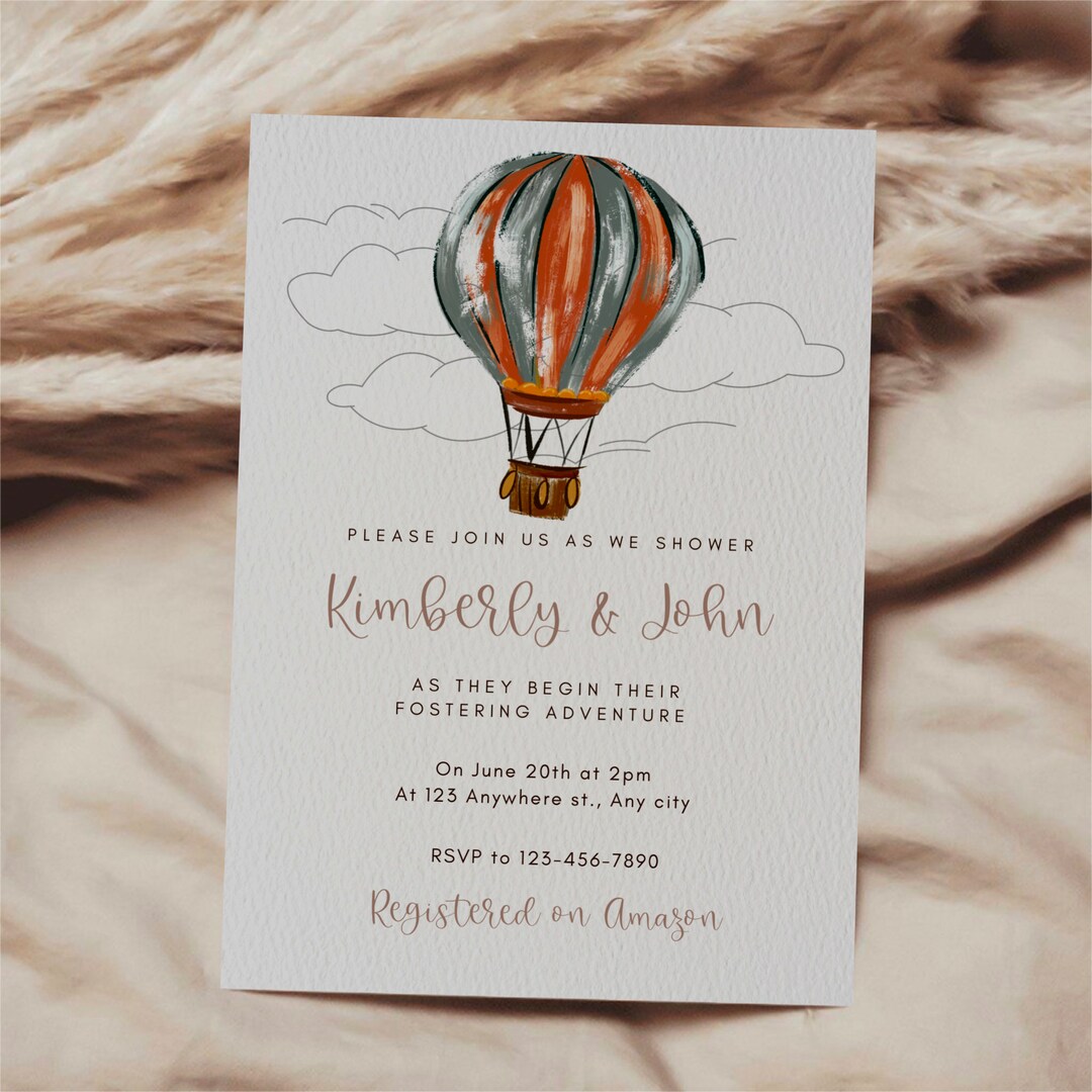 Hot Air Balloon Foster Shower Invitation: Adventure Theme (digital ...