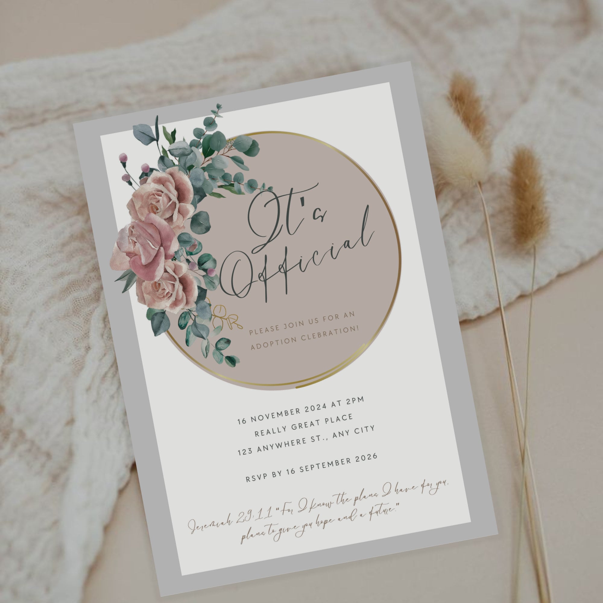 Floral Its Official Adoption Announcement and Invitation, Editable ...