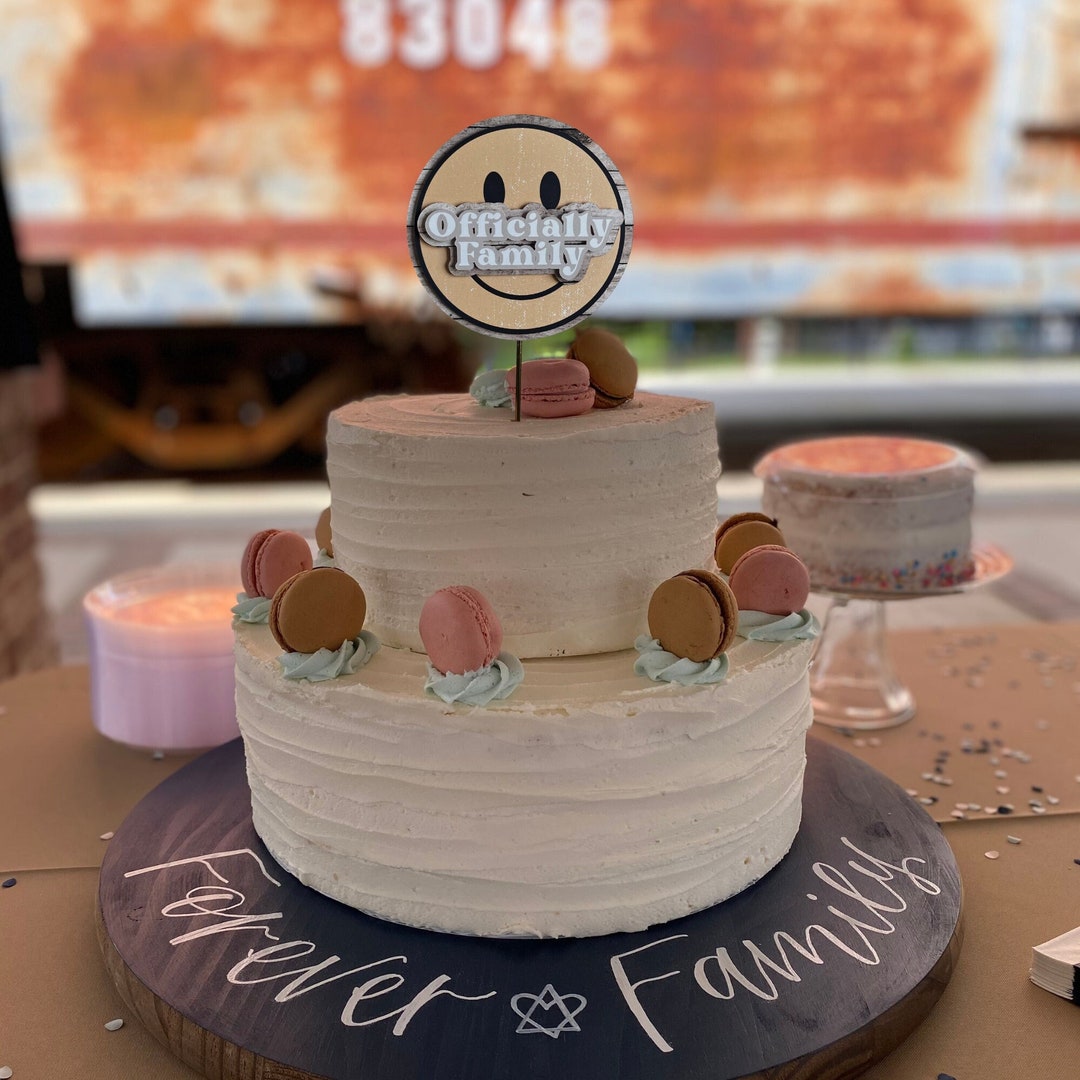 Officially Family Adoption Cake Topper, Retro Smiley Adoption ...