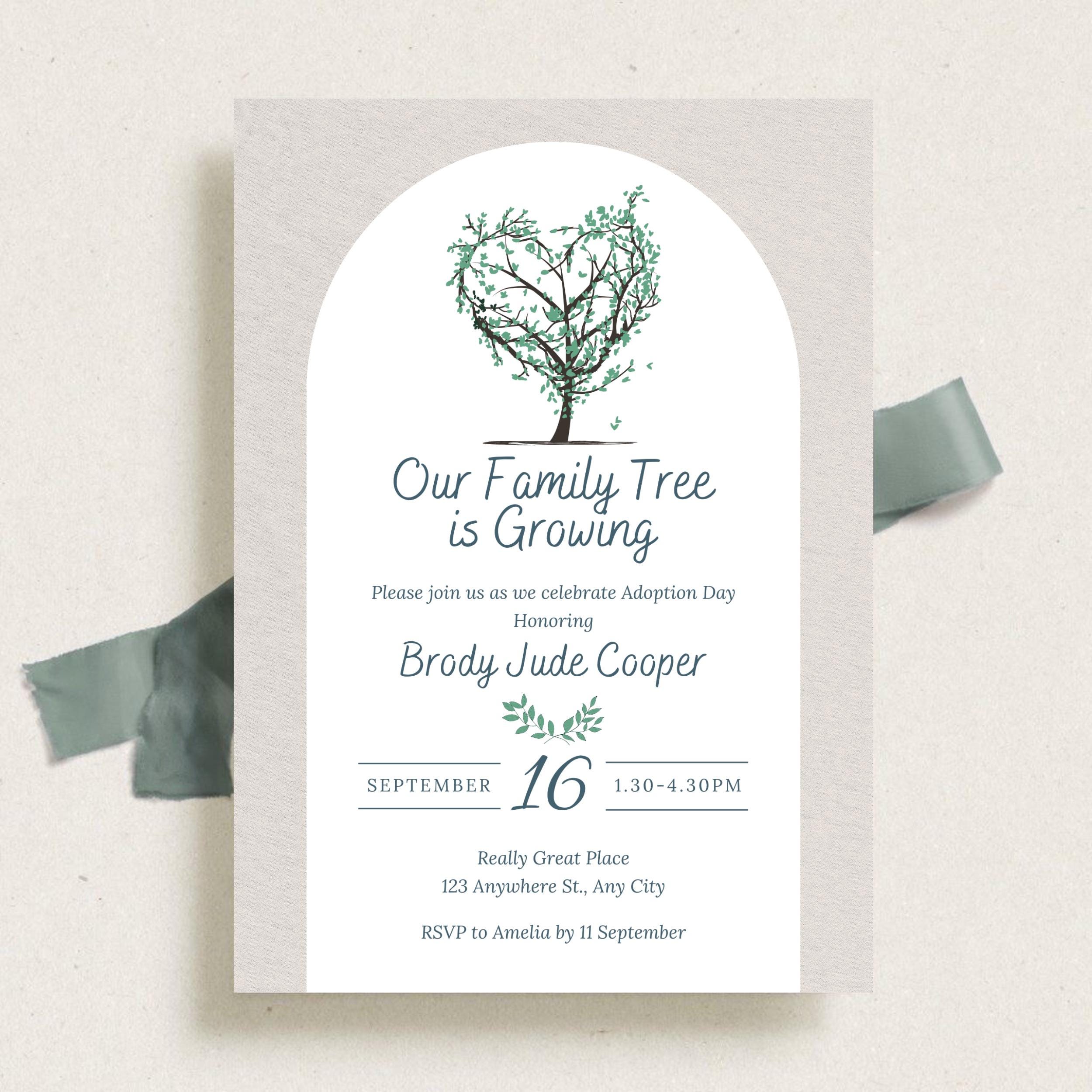 Minimalist Family Tree Adoption Invitation: Adoption Day Itinerary ...