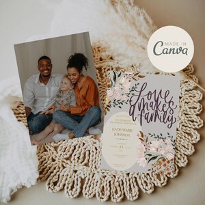 Love Makes a Family Floral Adoption Invitation, Girly Adoption ...