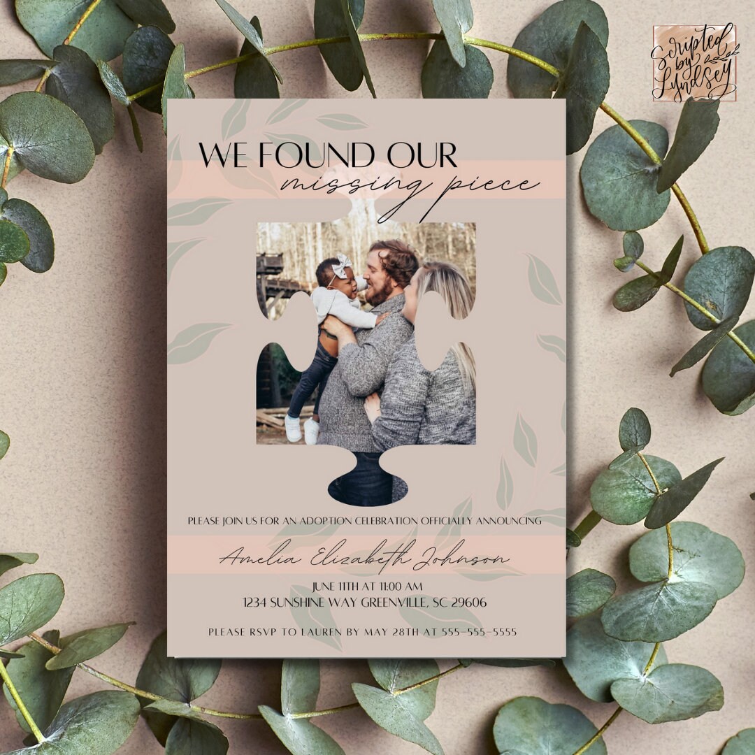 Missing Piece Adoption Invitation, Editable Canva Template, Adoption ...