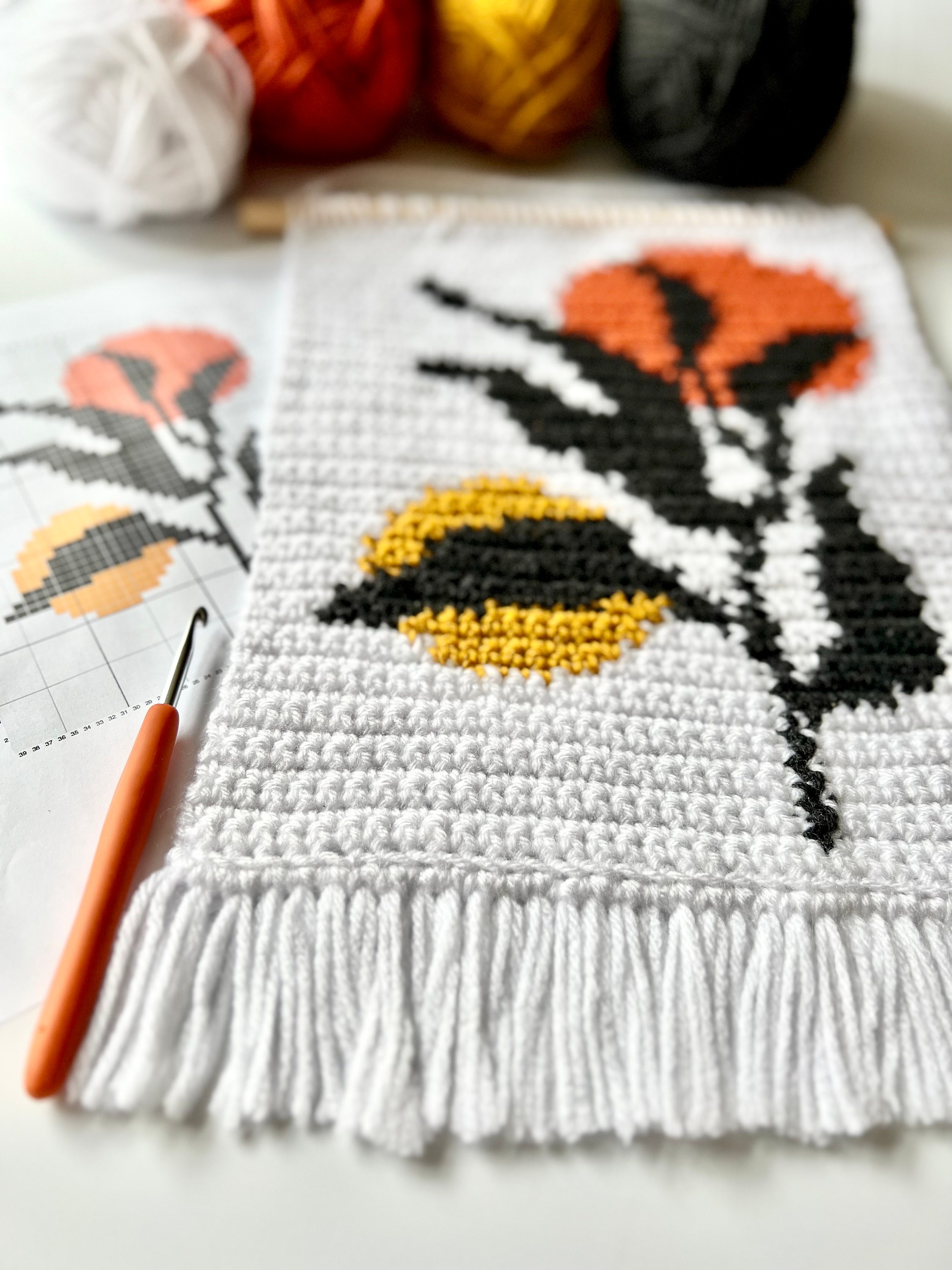 Flower of the Moons Crochet Tapestry Pattern, Boho Tapestry Wall ...