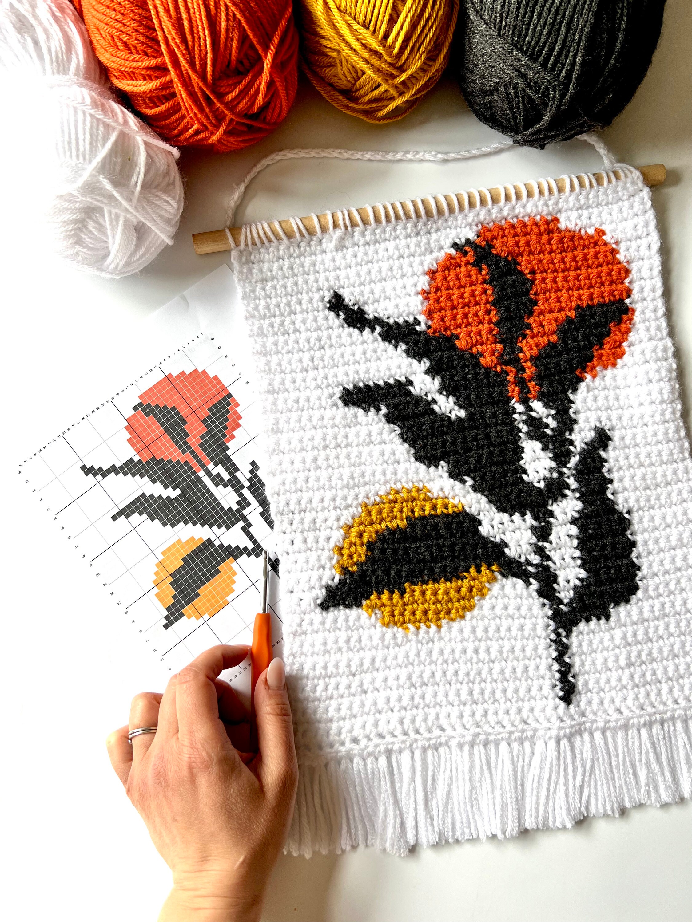 Flower of the Moons Crochet Tapestry Pattern, Boho Tapestry Wall ...