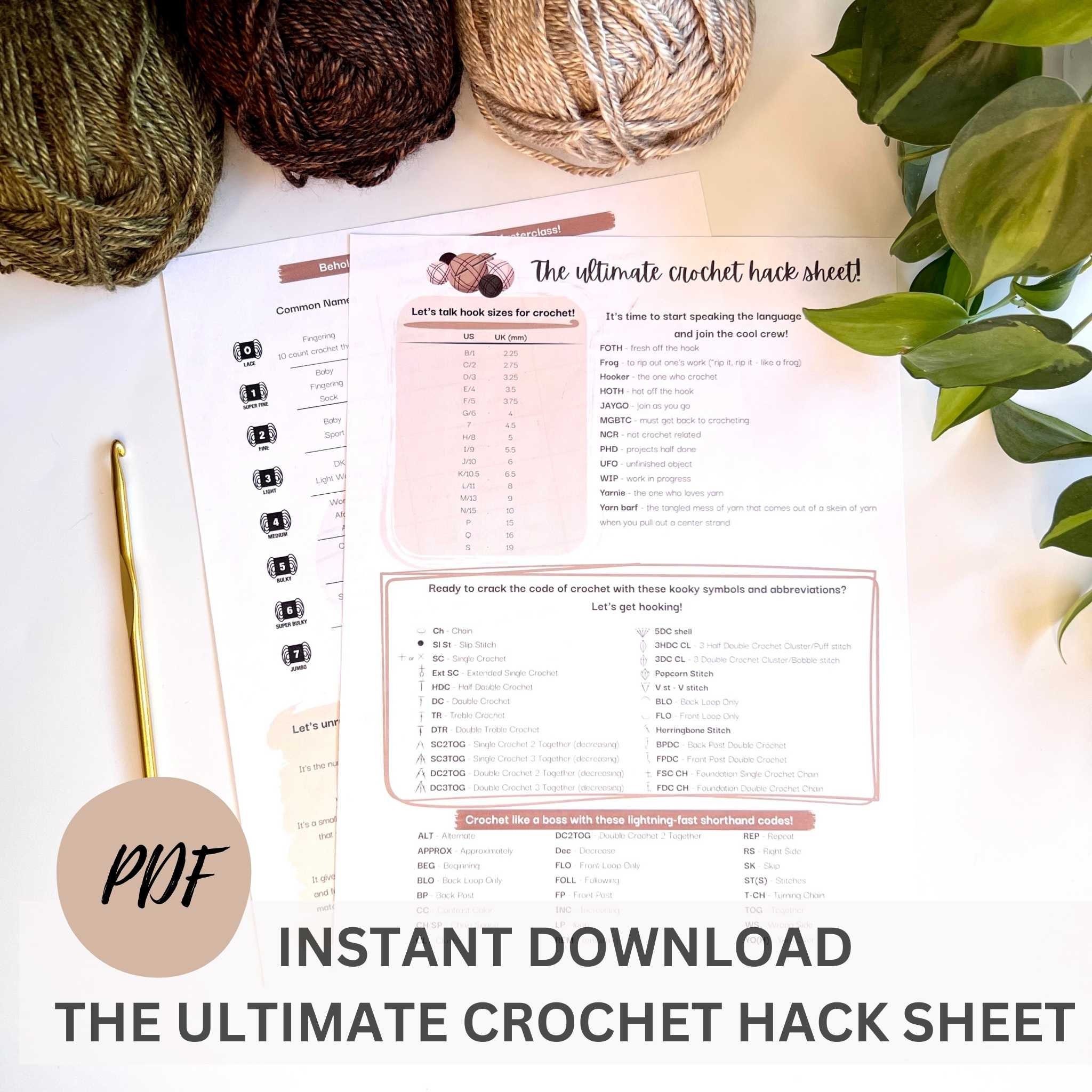 Crochet Cheat Sheet Printable PDF, Beginner Crochet Guide, Crochet ...